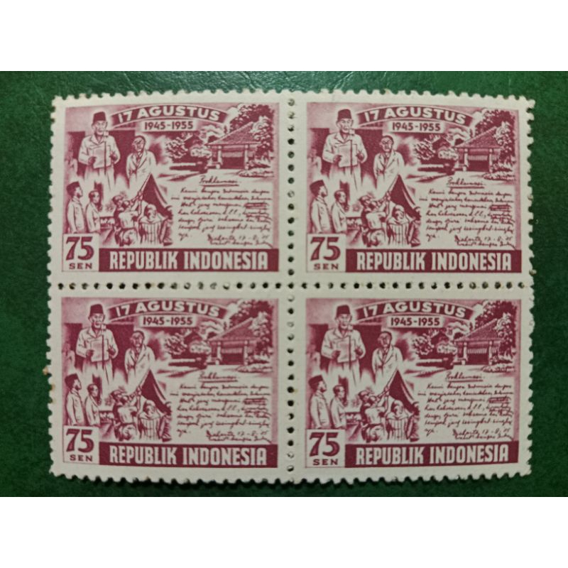 Jual Prangko Indonesia 75 sen 10 Tahun Merdeka Blok 4 Tahun 1955 UN ...