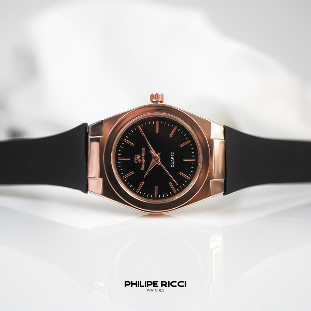 Jual PhiLipe Ricci Jam Tangan Wanita Mini Karet Hitam Analog Desain ...