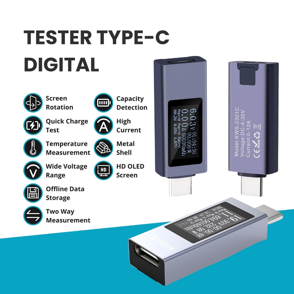 Jual Tester Type C Digital KWS-2301C USB C Power Meter Digital KWS ...