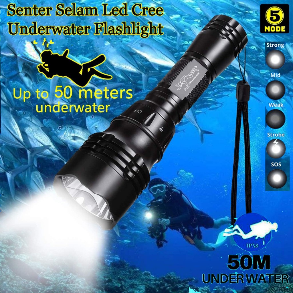 Jual Senter Selam LED Swat Police Waterproof / Scuba Diving XML-T6 Diving Flashlight Swat XZT ...
