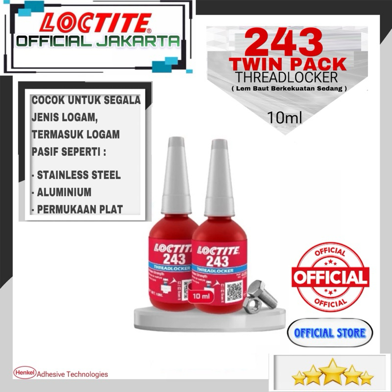 Jual LOCTITE 243 THREADLOCKER Lem Baut 10 ml Twin Pack Lem Loctite 243 10ml 2Botol | Shopee ...