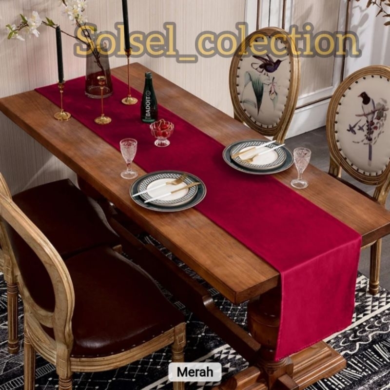 Jual taplak meja atau table runner bahan suede premium polos maroon ...