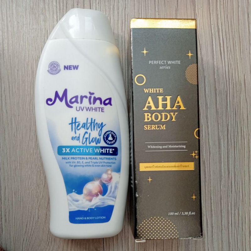 Jual MARINA & AHA - PAKET BUNDLING LOTION MARINA UV WHITE & AHA PERFECT ...