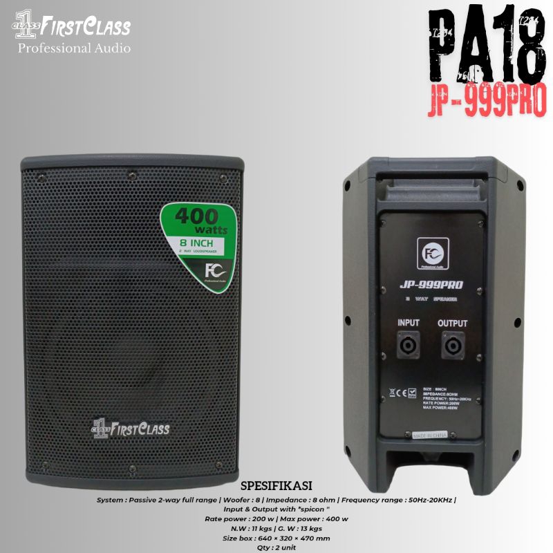 Jual Professional Speaker Pasif 8 Inch Firstclass JP 999PRO PA 18 ...