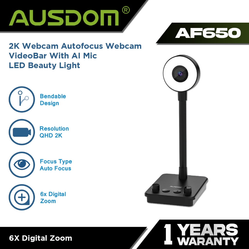 Jual AUSDOM 2K Webcam Autofocus Webcam VideoBar With AI Mic LED Beauty ...