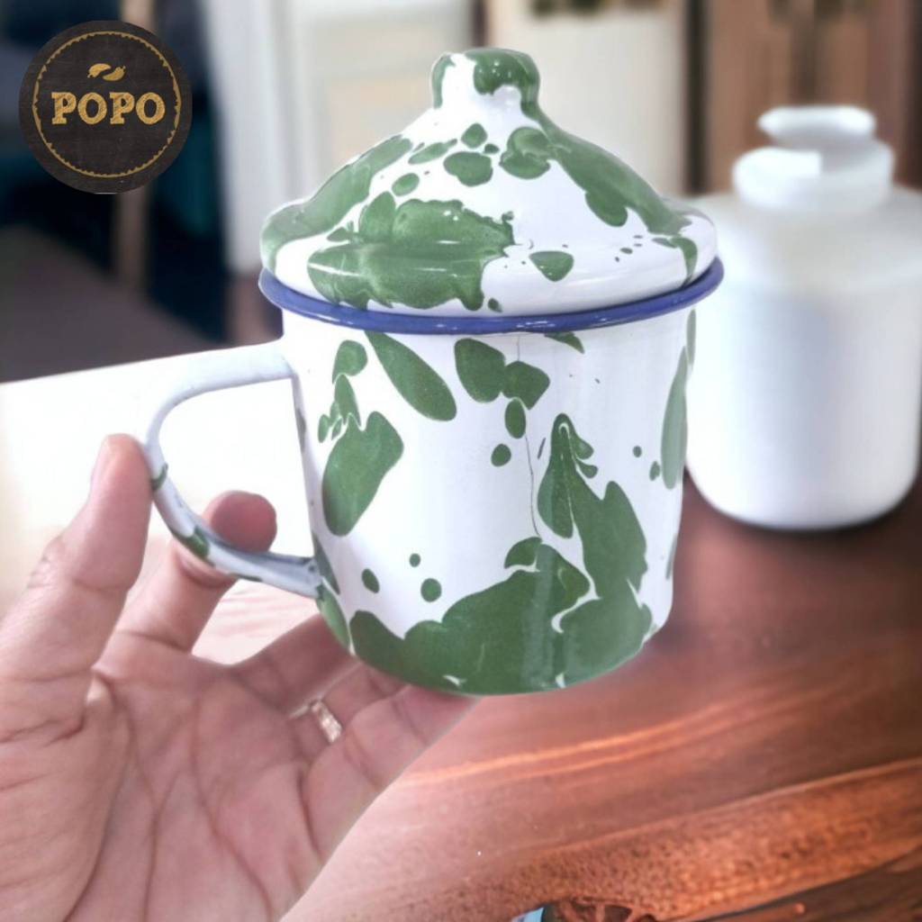 Jual Mug Cangkir Gelas + Tutup Enamel Burik Blirik Seng Jadul Classic ...