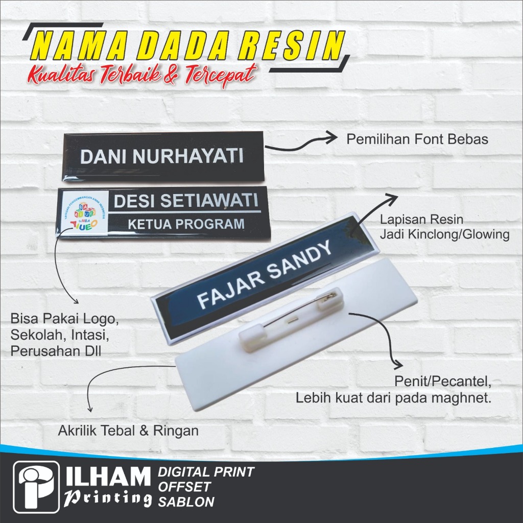 Jual CETAK NAME TAG /NAMA DADA CUSTOM PENITI TERMURAH KUALITAS TERBAIK ...