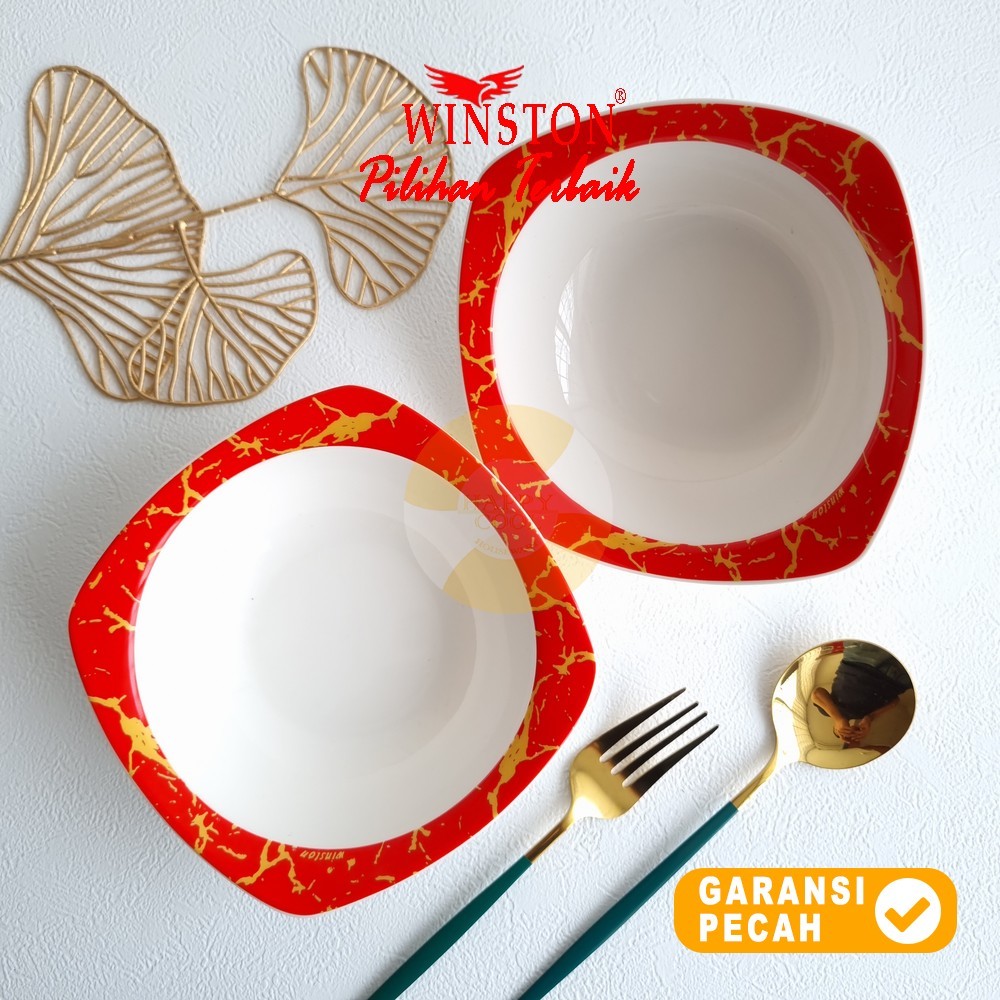 Jual WINSTON 1pcs Edge Mangkok Segi Keramik 7in Tepi Marmer Merah ...