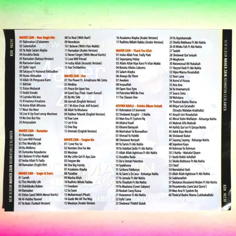 Jual KASET CD MP3 LAGU AISHWA NAHLA DAN LAGU MAHER ZAIN - LAGU SHOLAWAT AISHWA NAHLA-KASET ...