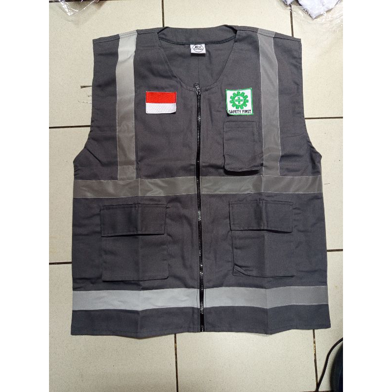 Jual Rompi Safety Bahan Drill/ Rompi kerja/ rompi proyek warna abu ...