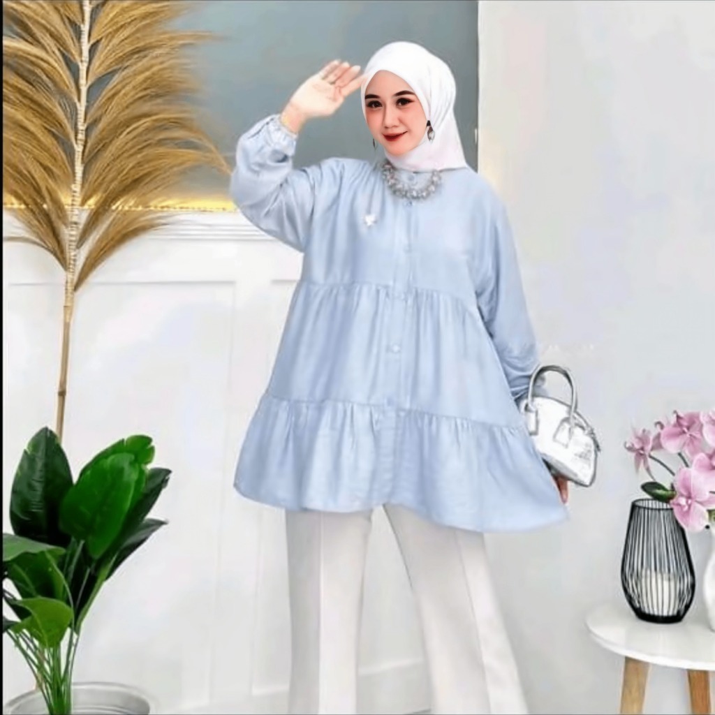 Jual SJ~Blouse Atasan Mecca Ruffle Susun Casual Korean Look Bahan Polo ...