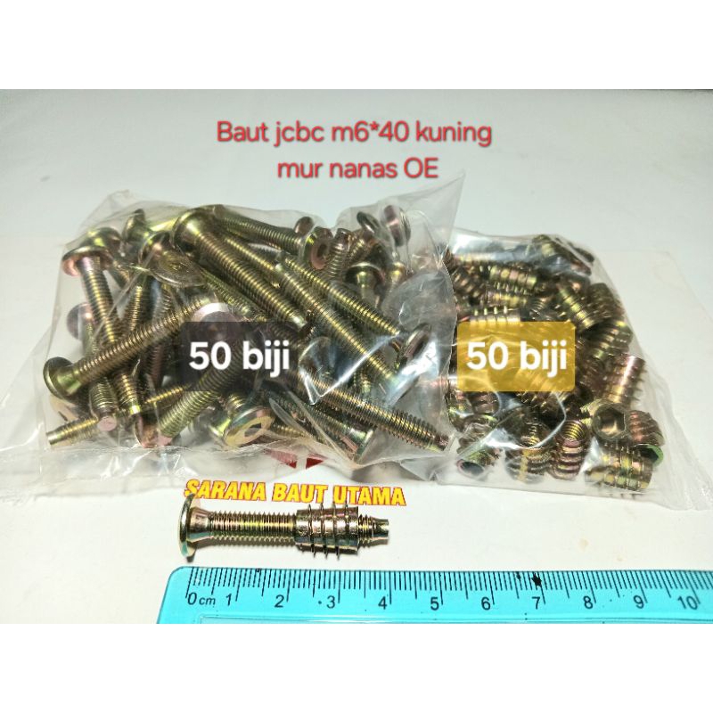 Jual 50 set Baut jcbc m6 x 40 (4 cm) kuning Mur nanas OE kunci L4 / Baut speaker / baut mebel ...