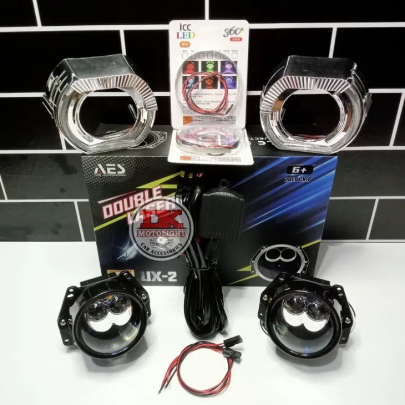 Jual Paket Lengkap Lampu Headlamp Mobil Projector Biled AES UX-2 Dobel ...