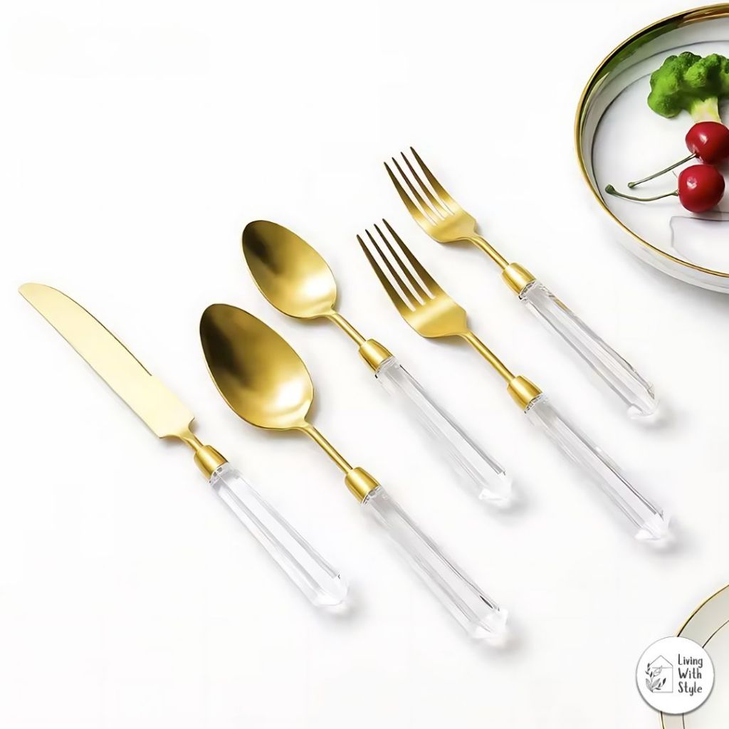 Jual Living With Style - Crystal Large Cutlery Set in Gold / Alat Makan ...