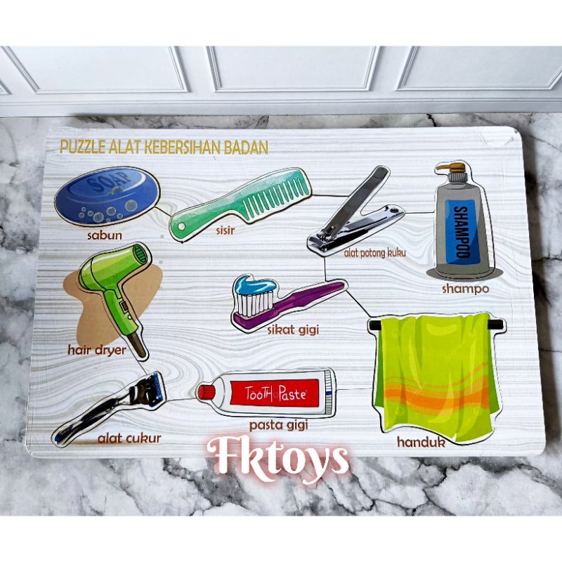 Jual Puzzle Alat Kebersihan Badan puzzle kayu mainan edukasi | Shopee ...