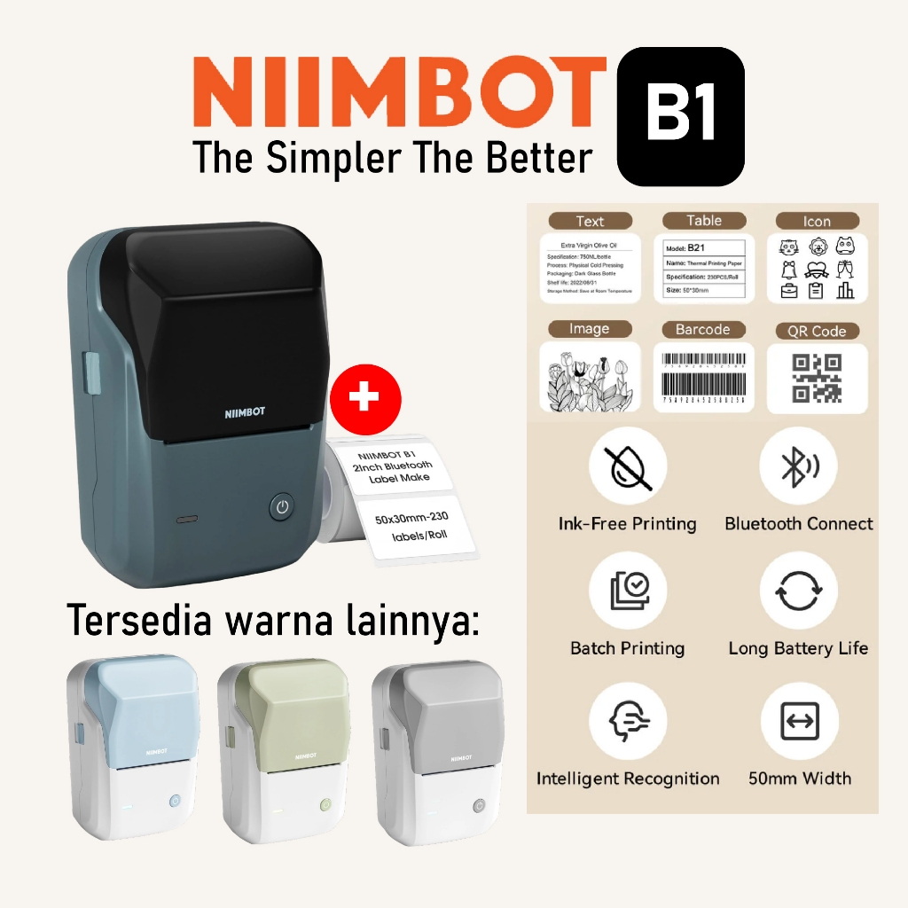 Jual [ FREE LABEL] Niimbot B1 INTERNATIONAL Version Thermal Label ...