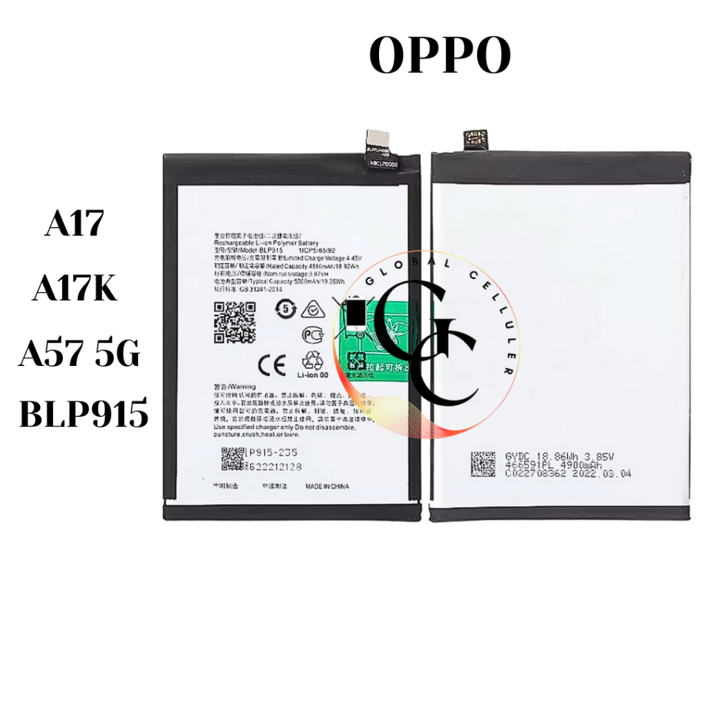 Jual Baterai Oppo A17 A17K A57 5G BLP915 Original (Batre Batrai Battery ...