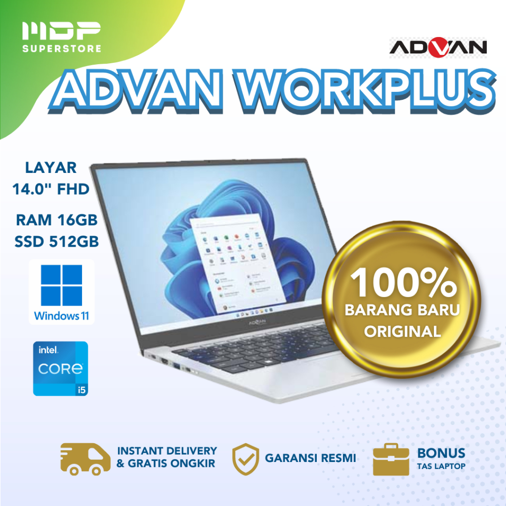 Jual LAPTOP ADVAN WORKPLUS (SILVER) : INTEL CORE I5-1235U/16GB/512GB/14 ...