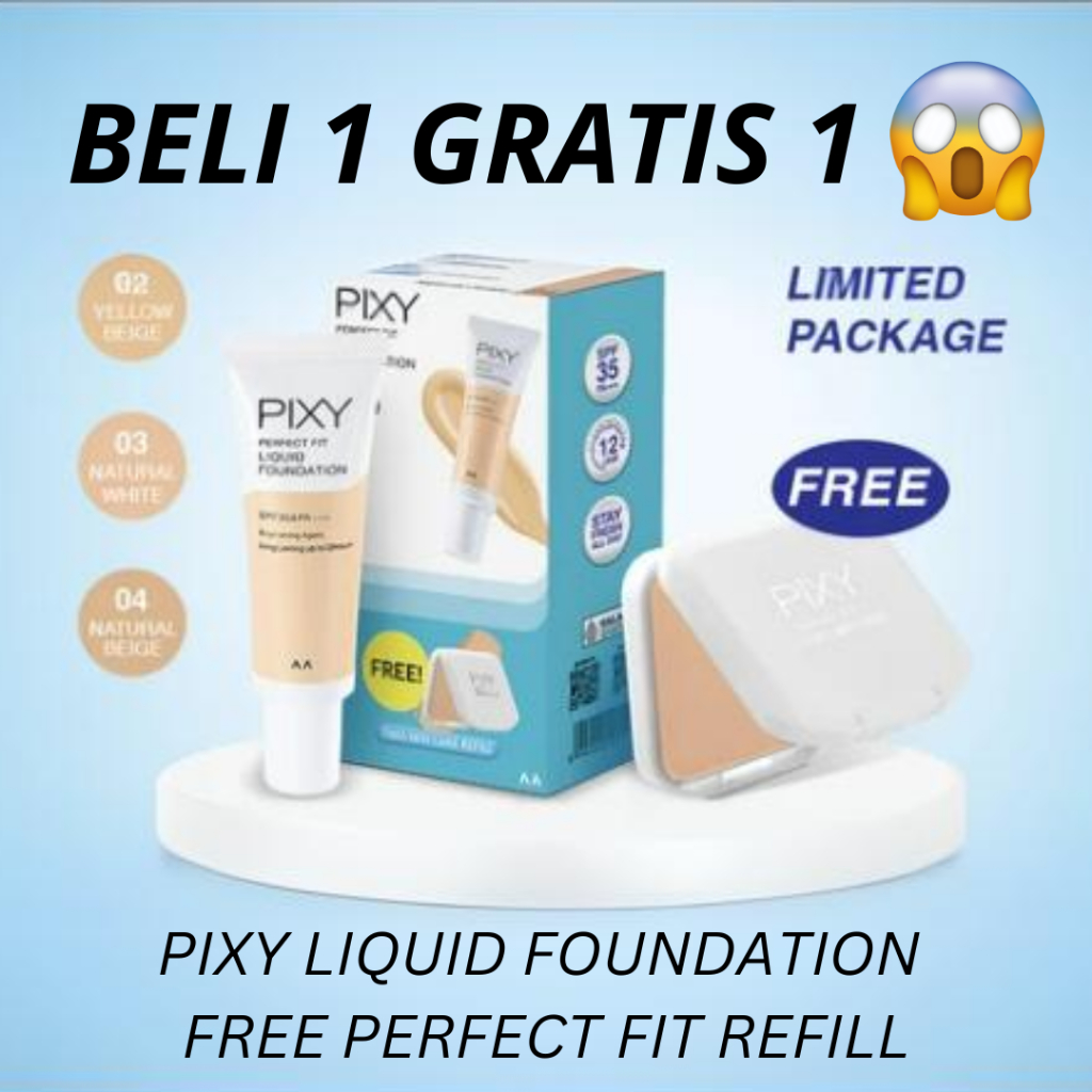 Jual PIXY Perfect Fit Liquid Foundation FREE Perfect Fit Two Way Cake ...