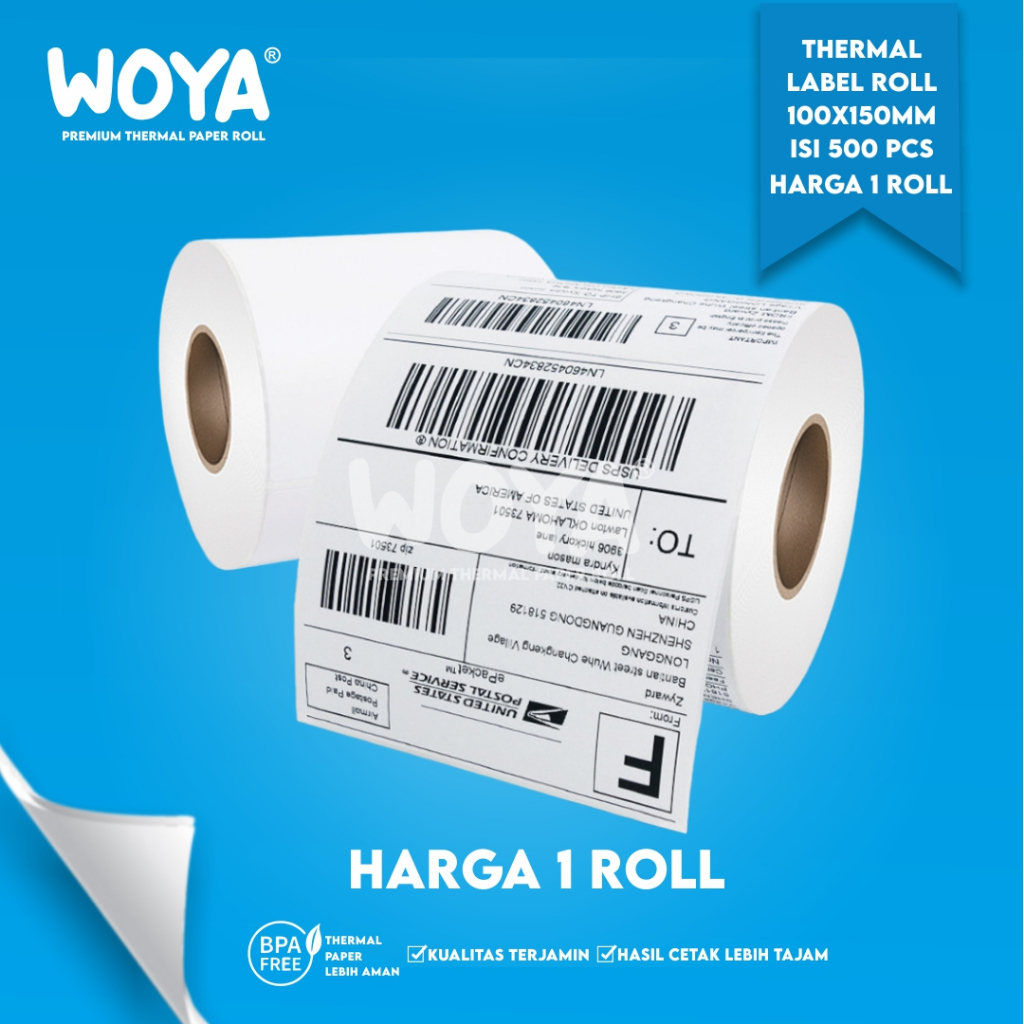 Jual WOYA KERTAS THERMAL STIKER LABEL RESI STICKER LABEL BARCODE ROLL UKURAN A6 100X150 MM ISI ...