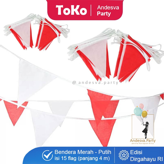 Jual ( isi 10 ) bendera kain poiester segitiga merah putih / bendera umbul umbul karnaval HUT RI ...