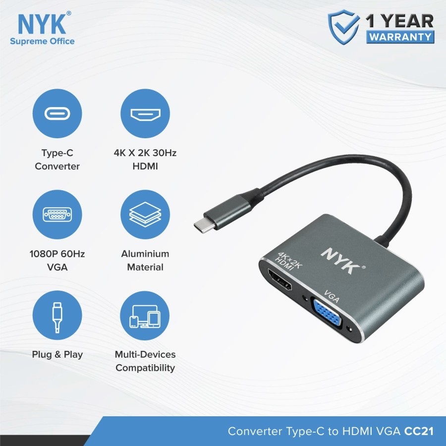 Jual Connector USB TYPE C to HDMI VGA Adapter 2 IN 1 NYK CC21/ Konektor ...