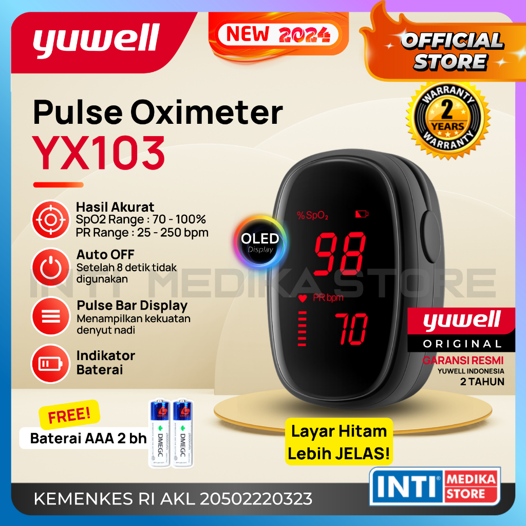 Jual YUWELL - Pulse Oxymeter OLED BLACK RED YX103 | Alat Saturasi ...