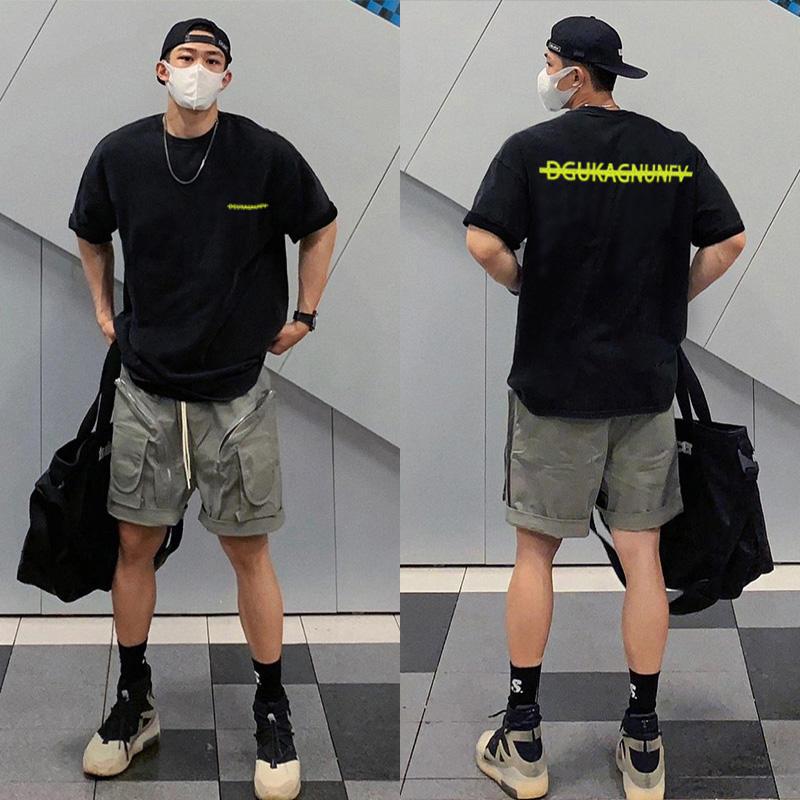 Jual Gaya Amerika Gaya high street kaos oversize pria Monogram 100% ...