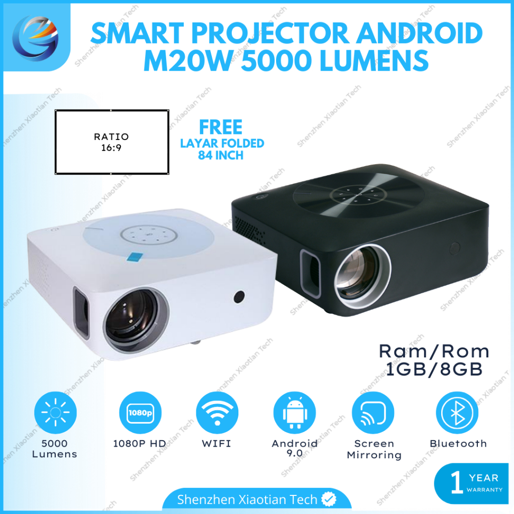 Jual Smart Proyektor M20W Pro Android 9.0 Wifi 5000 Lumens | Proyektor ...