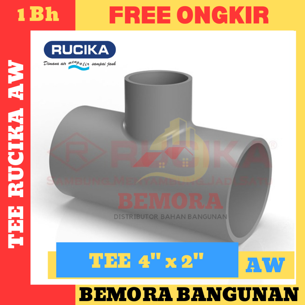 Jual Tee 4" x 2" PVC Rucika AW / Tee 4 x 2 inch AW(Eceran 1 bh ...