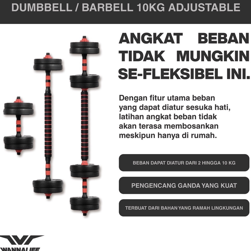 Jual Harga Ekonomis Dumbbell Barbel Set 1kg Adjustable Wannalife Angkat Beban Dumbel Barbell 1 ...