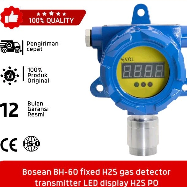 Jual Bosean BH-60 fixed H2S gas detector transmitter LED display H2S PO ...
