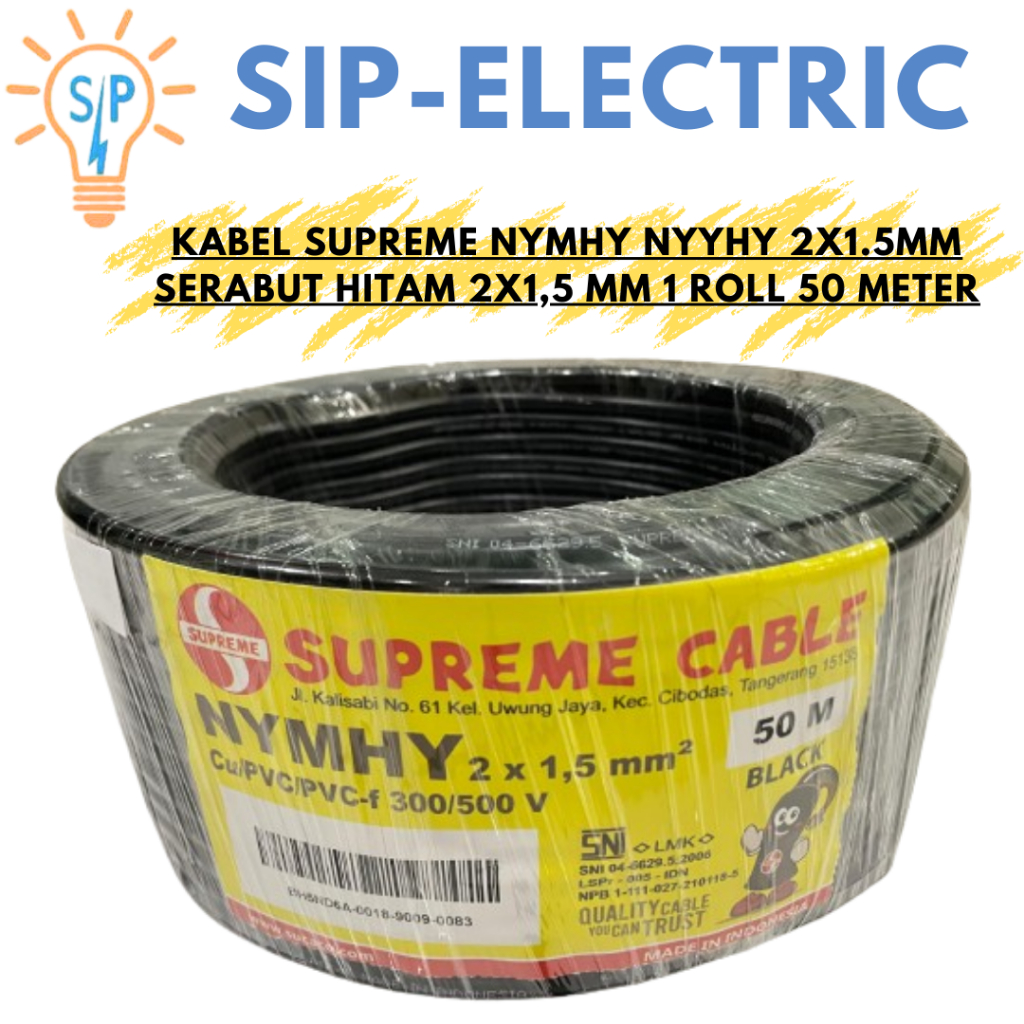 Jual Kabel Supreme Nymhy Nyyhy 2X1.5 Mm Serabut Hitam / Supreme Nymhy Nyyhy 2X1,5 Mm 1 Roll 50 ...