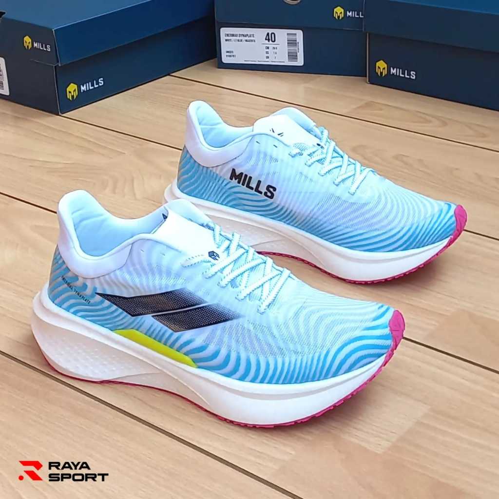 Jual MILLS ENERMAX DYNAPLATE WHITE BLUE YELLOW SEPATU RUNNING | Shopee ...