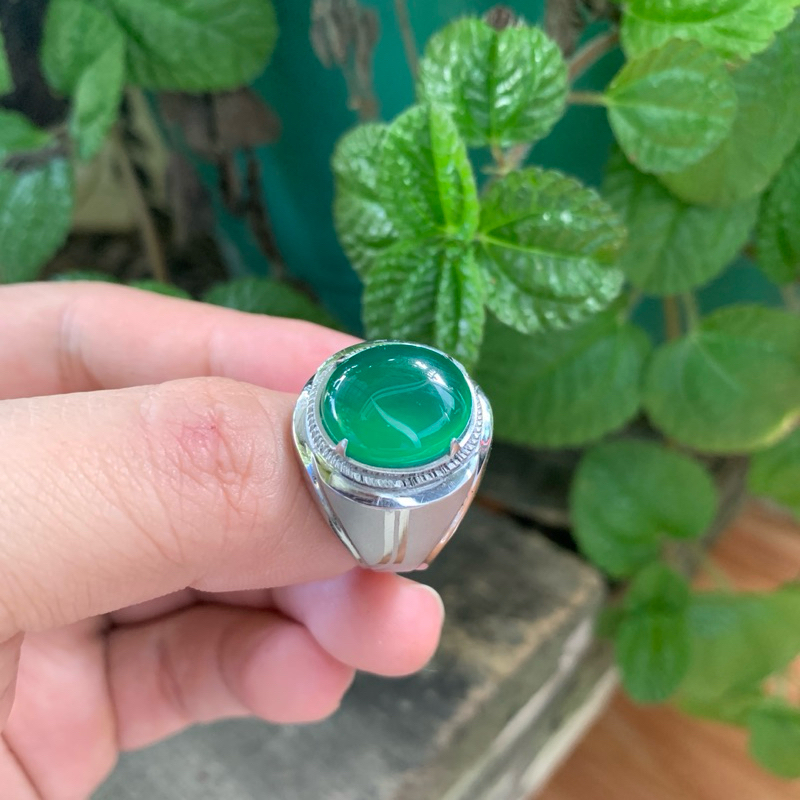 Jual Cincin Batu Akik Natural Ijo Garut Ohen Warna Giok Hijau Cincau ...