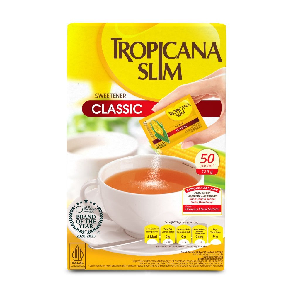 Jual Tropicana Slim Sweetener Classic 50 X 2.5 gram Sachet Pemanis ...