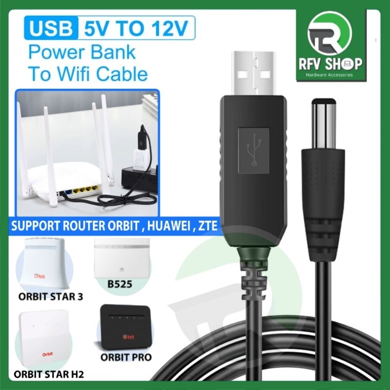 Jual KABEL STEP UP USB to DC 5.5mm 5V to 12V untuk Modem router ORBIT ...
