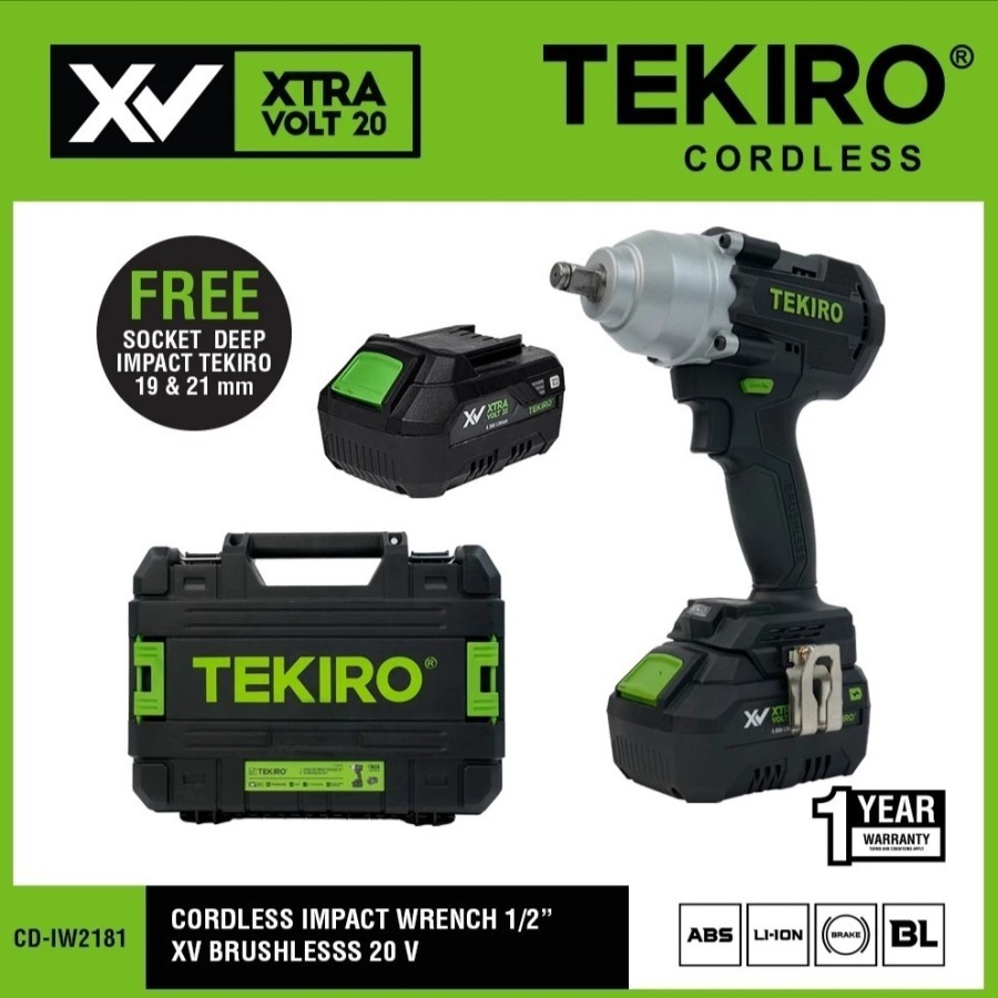 Jual TEKIRO IMPACT WRENCH CORDLESS 1/2" XV BRUSHLESS 20 V ORIGINAL ...