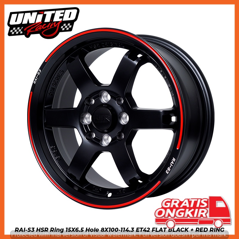 Jual VELG MOBIL PALANG 6 RING 15 HSR RAI S3 BLACK RED RING R15 PELEK UNTUK BRIO MIRAGE SIRION ...