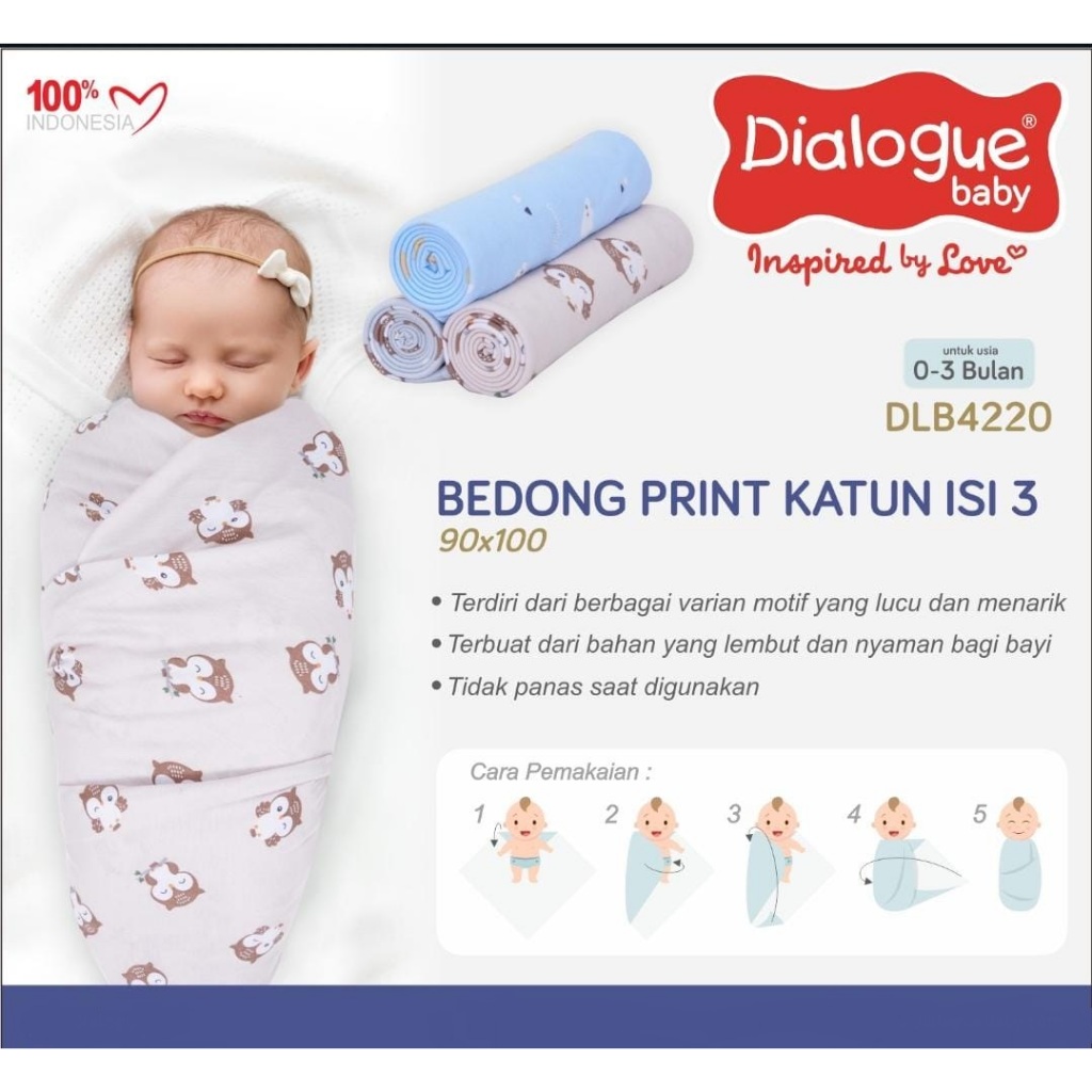 Jual Dialogue Bedong Katun Print Isi 3 90x100 | Shopee Indonesia