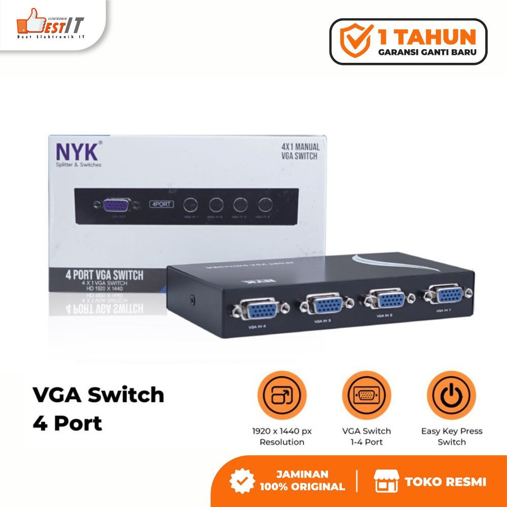 Jual VGA Switch 4 port Switcher Vga (4 input 1 output) | Shopee Indonesia