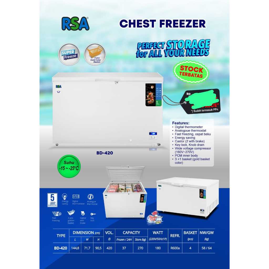 Jual RSA BD-420 Chest Freezer - Box Pendingin - Lemari Pendingin ...