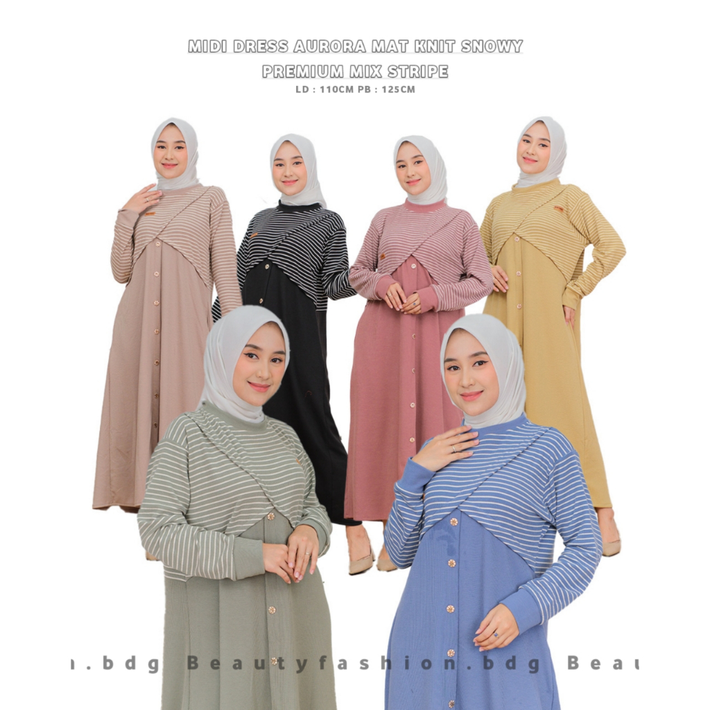 Jual Midi Dress AURORA Mat Knit Premium Mix Salur Terbaru Model Kekinian Variasi Vest Full ...