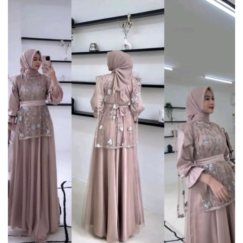 Jual Dress Brukat Felarie Set Gamis Brokat Tile Mewah Baju Kondangan Wanita Gamis Pesta Mewah ...