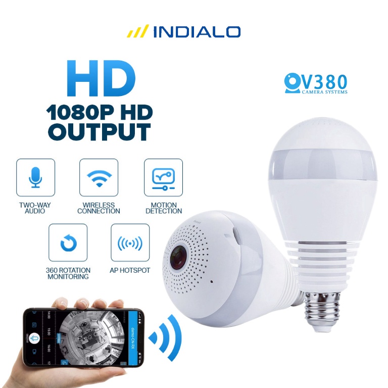 Jual INDIALO CCTV Lampu Bohlam IP Kamera Wireless WIFI 2MP HD 18P Smart Indoor Light Bulb Camera ...