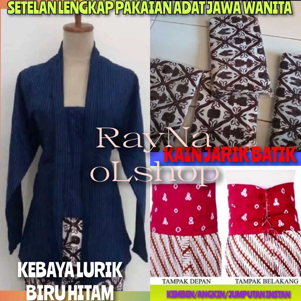 Jual BAJU KEMEJA JAWA WANITA | KEBAYA LURIK BIRU HITAM + KEMBEN/ANGKIN/JUMPUTAN + KAIN JARIK ...