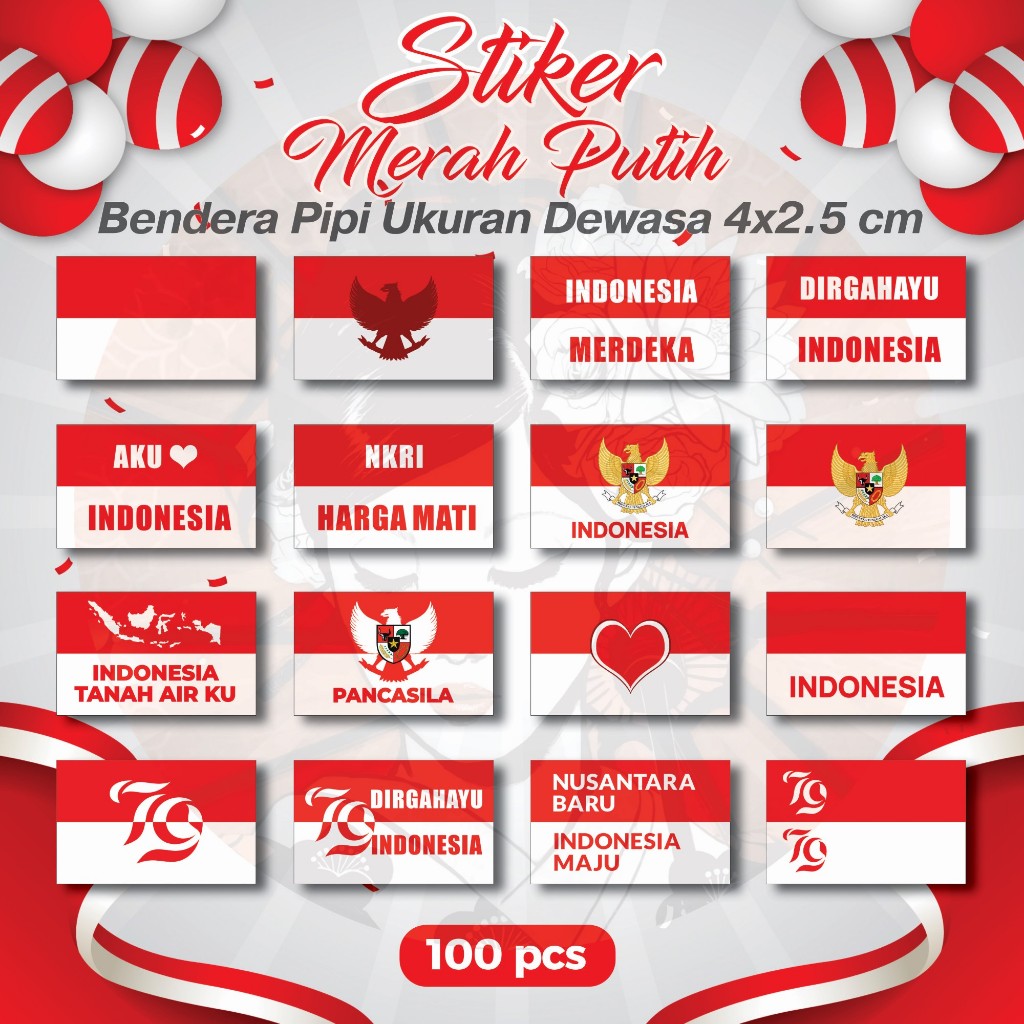 Jual Stiker Pipi Merah Putih 100 Pcs / Sticker Bendera Pipi / Stiker ...