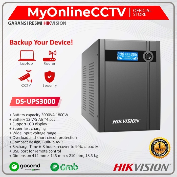 Jual DS-UPS3000 Hikvision 3000V 1800W Uninterruptible Power Supply UPS ...