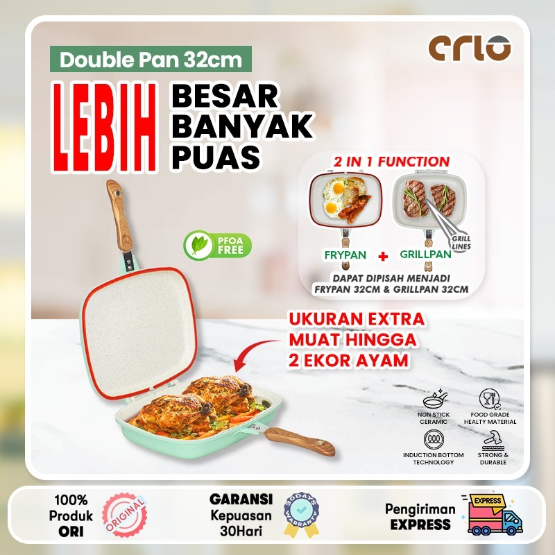 Jual CRIO ROYAL CERAMIC DOUBLEPAN JUMBO 32CM Panci Lapisan Anti Lengket Keramik Double | Shopee ...