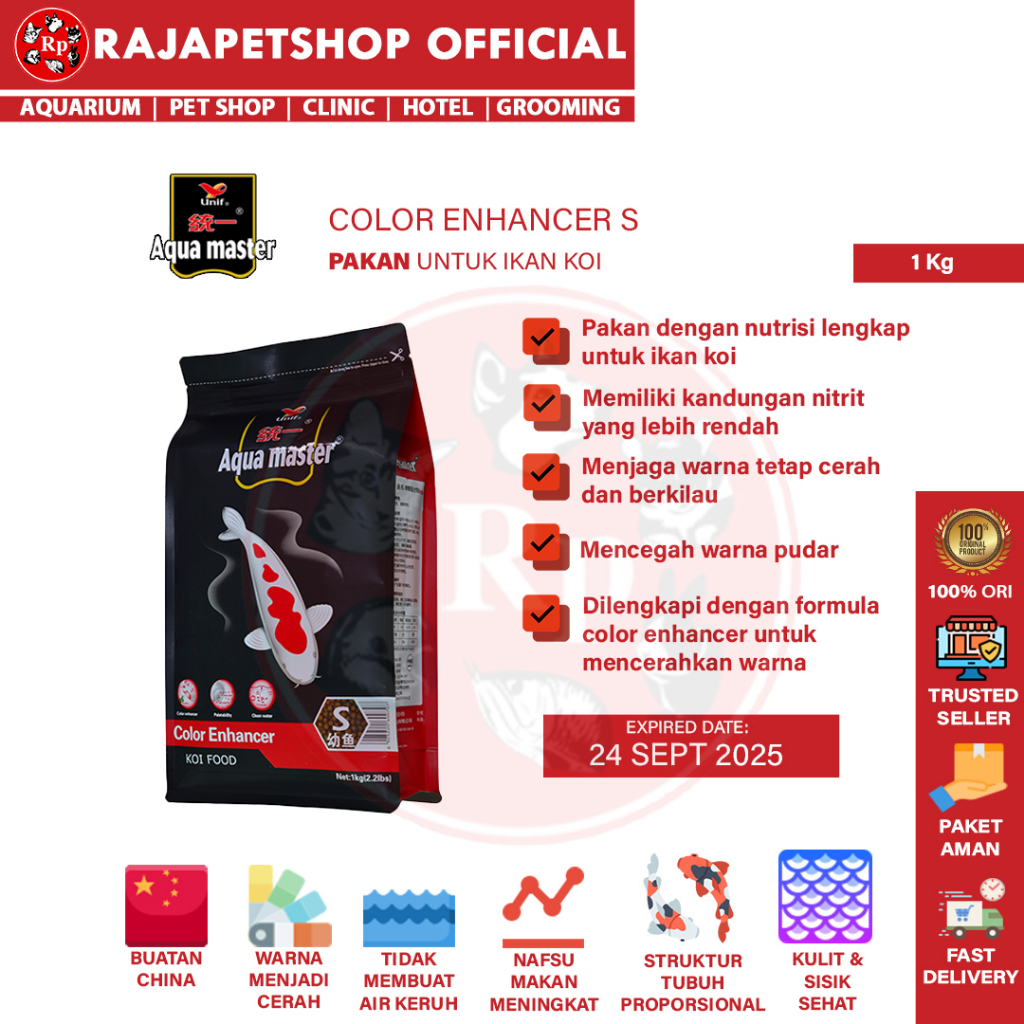 Jual AQUA MASTER FISH KOI COLOR ENHANCER S 1 KG MAKANAN PELET IKAN KOI ...